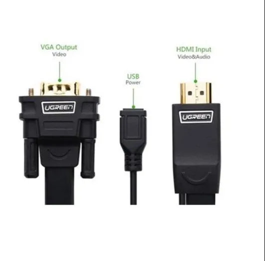 UGREEN G3R0E4E4N9 HDMI TO VGA CONVERTER CABLE 1.5M (BLACK) – 30449 – BIOS